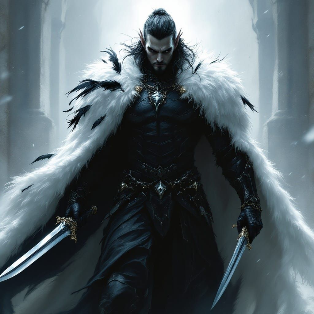 Dark Elf lord - Brooding Dark Elf Warrior in Snow-White Fur ...