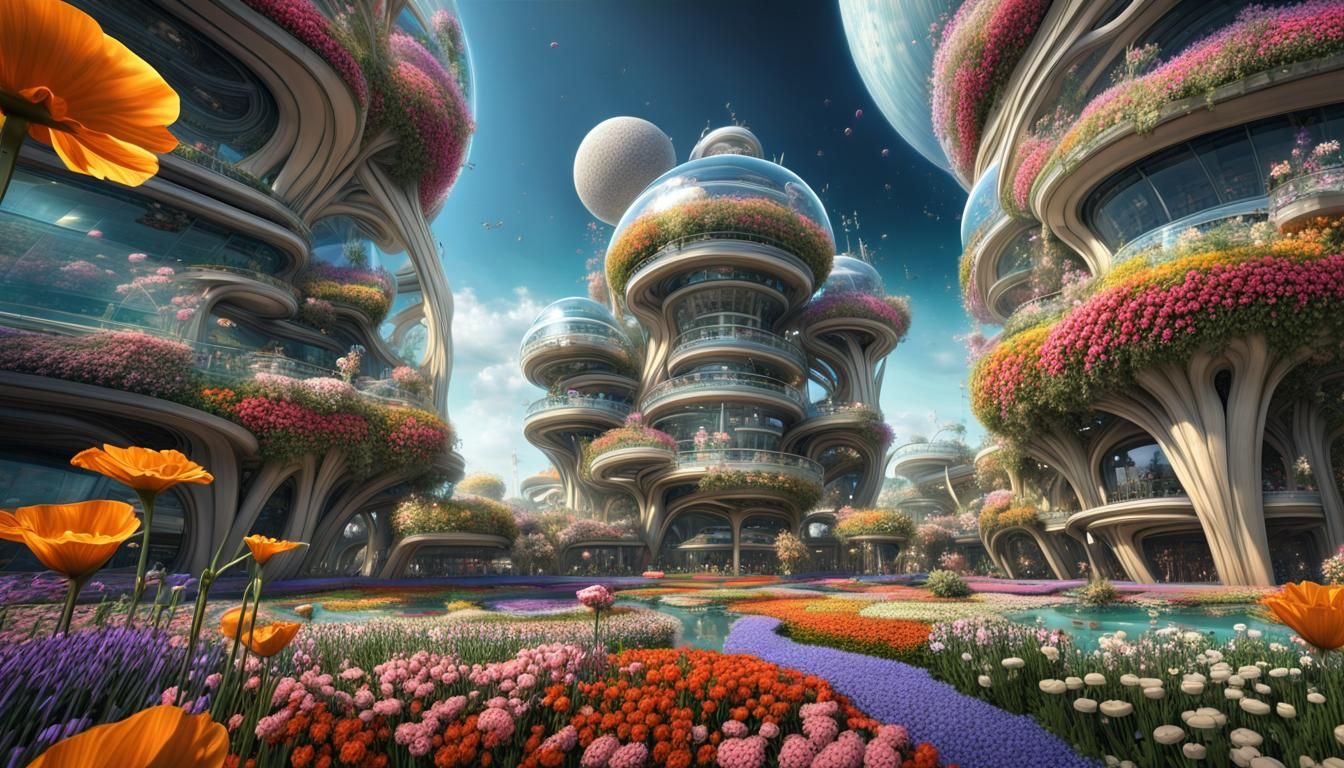 Floral Buildings in Space - AI Generated Artwork - NightCafe Creator