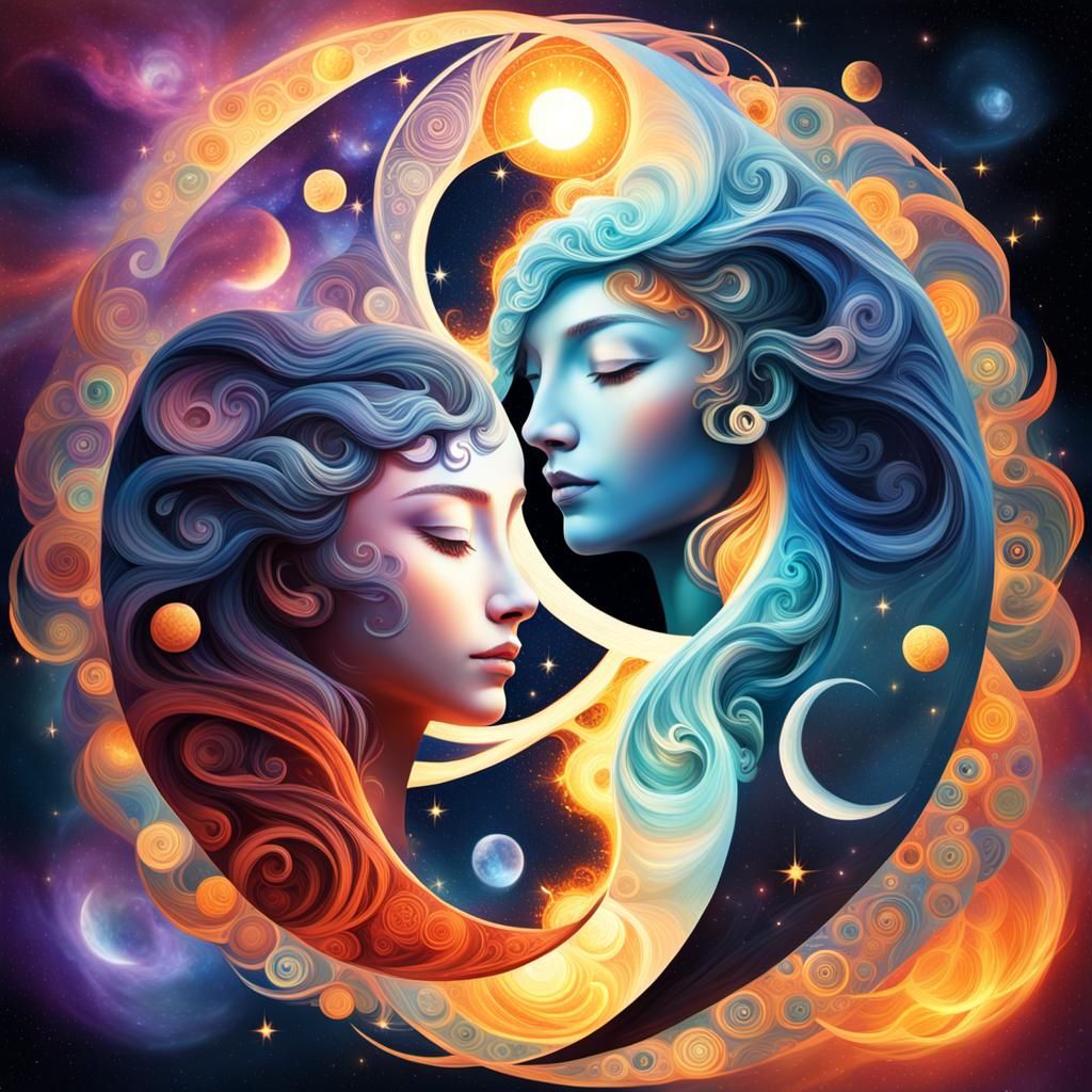 Day and Night - Ethereal Yin Yang Dance in Celestial Harmony