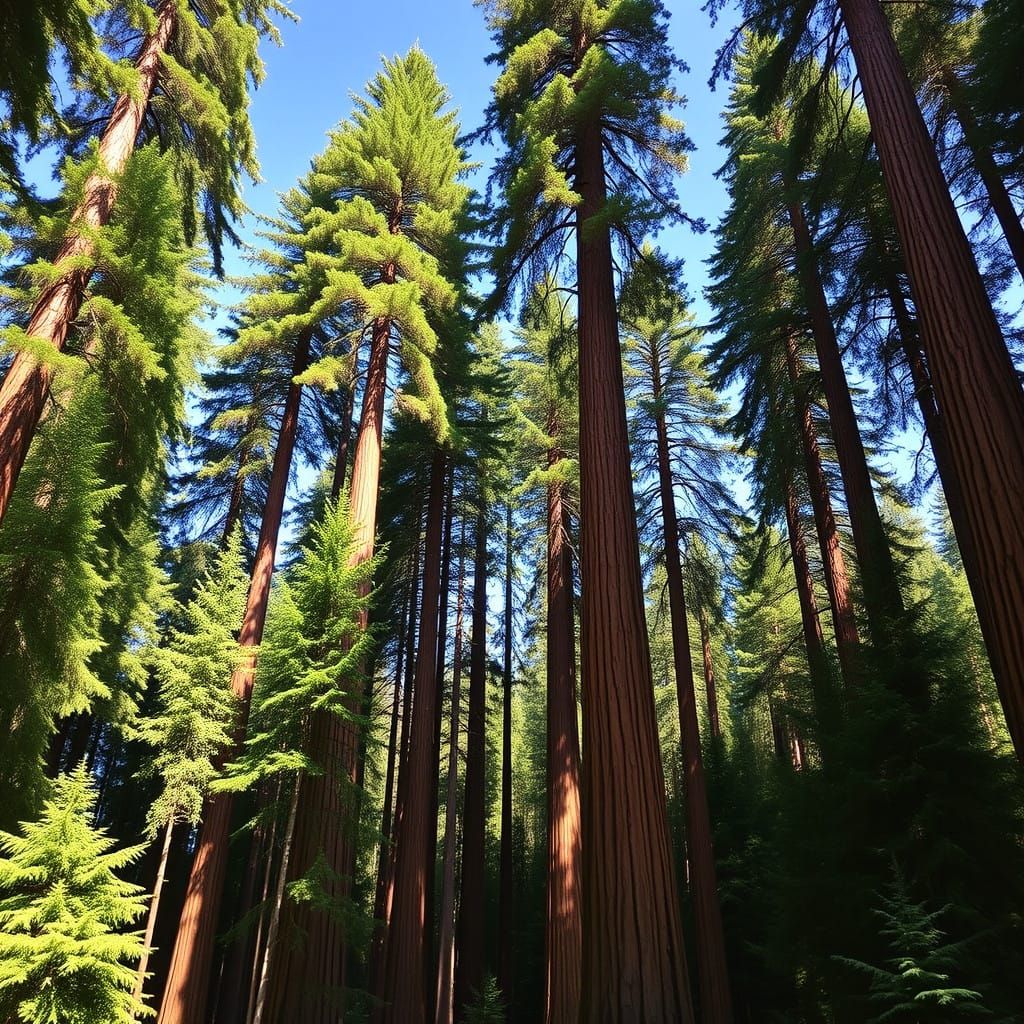 A Forest of Tall Redwood trees - Giant Redwood Trees Tower A...