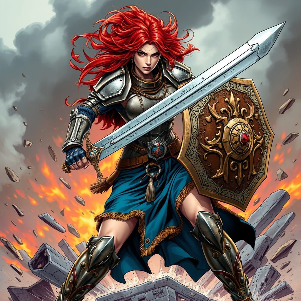 Scarlett shield fighter - Vibrant Red Warrior in Comic Book ...
