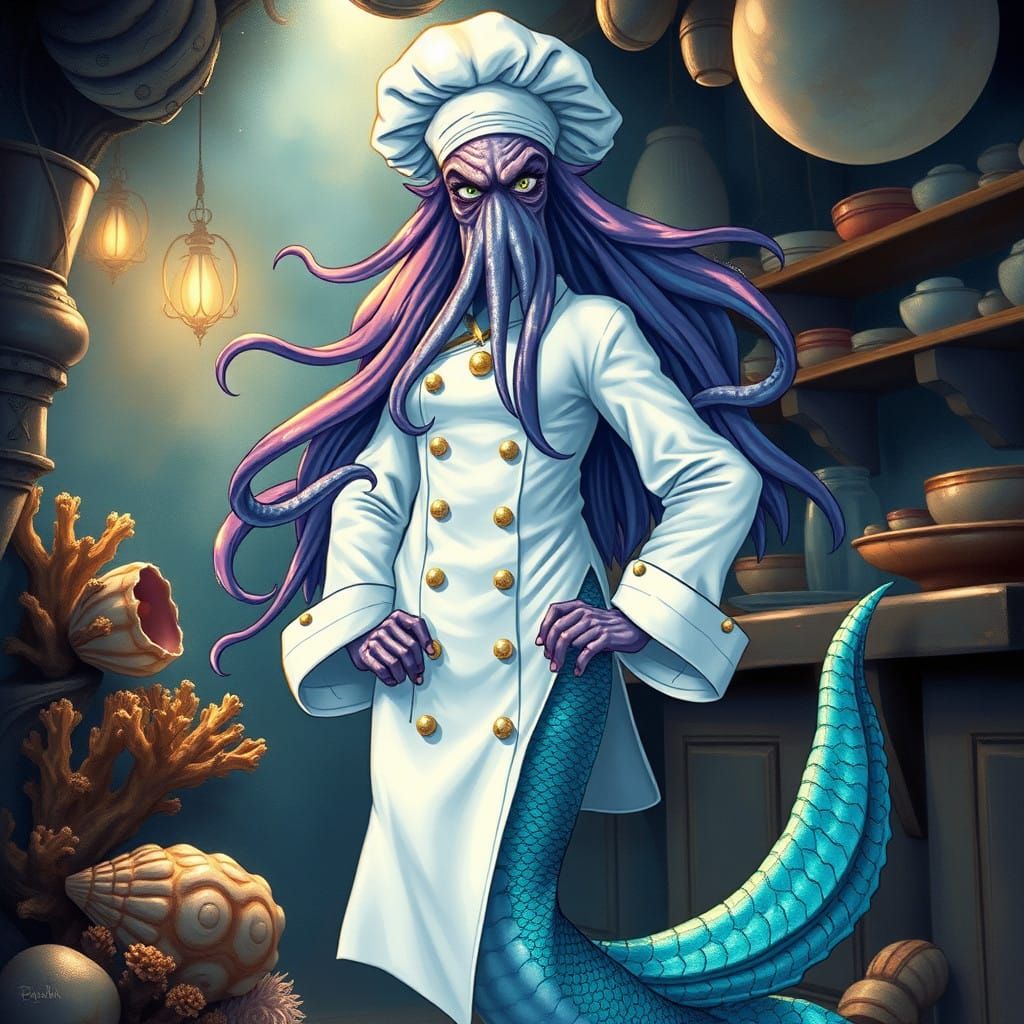 A squid mermaid chef - Squid Mermaid Chef in Oceanic Kitche...