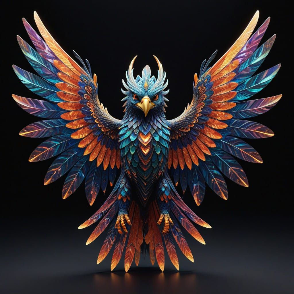 Gryphon fire tipped wings - Gryphon with Iridescent, Fractal...