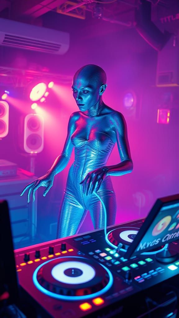 Surreal Alien DJ Shines at Retro-Futuristic Discot... - AI Art