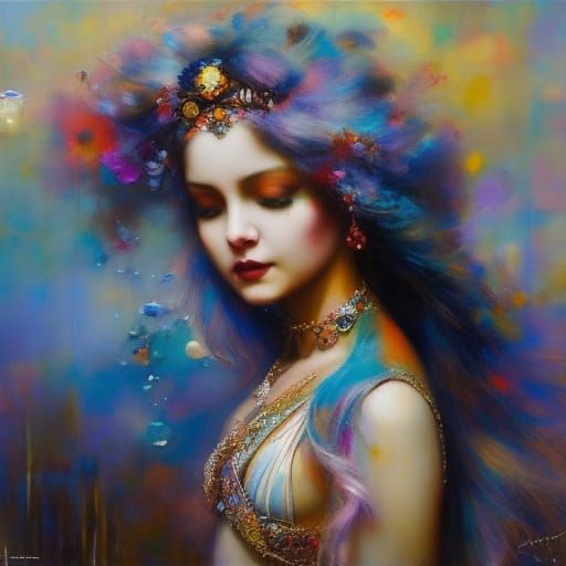 Pino Daeni, Wide Shot of typical girl at the festival burning man - AI ...