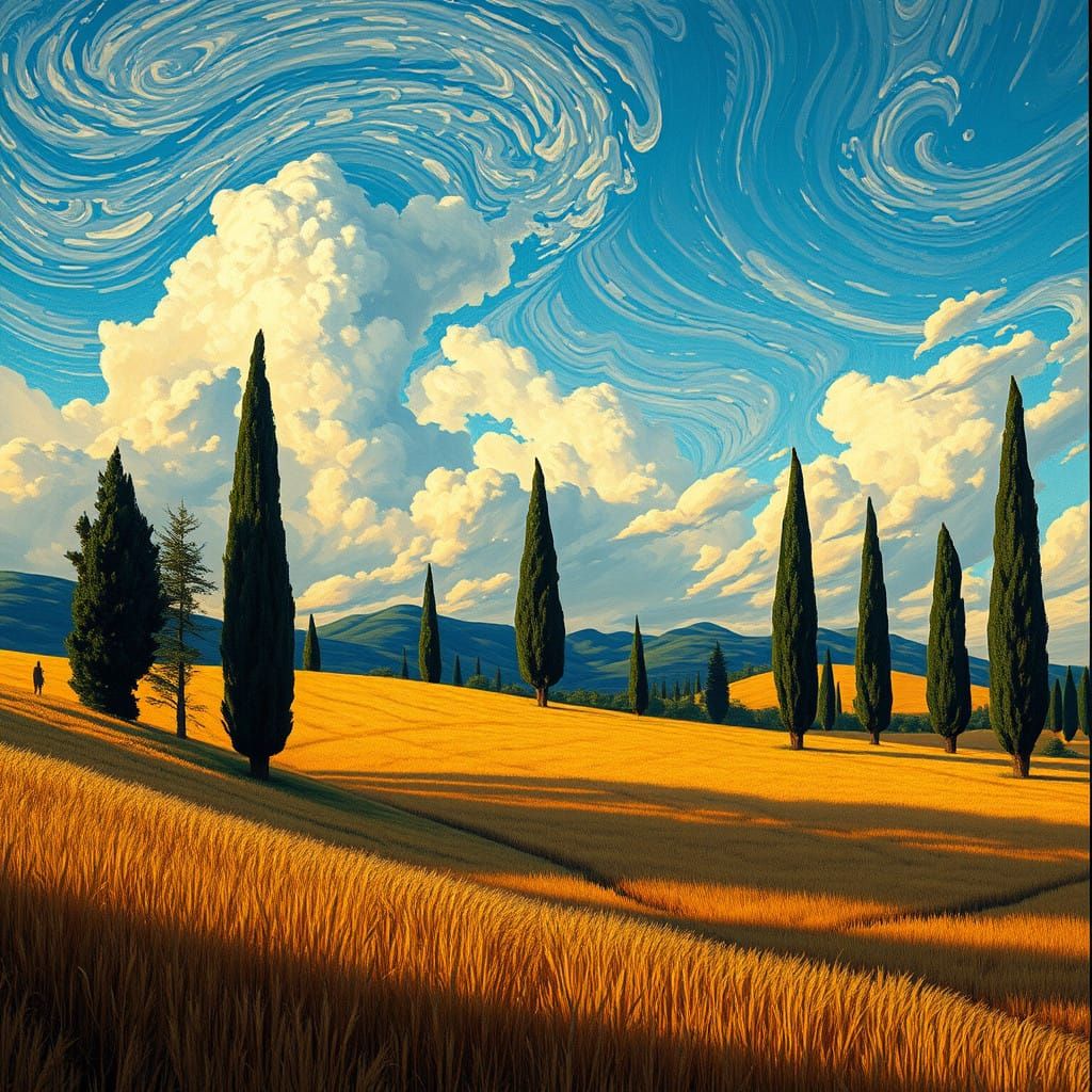 Vibrant Cypress Landscape in Expressive Post-Impre... - AI Art