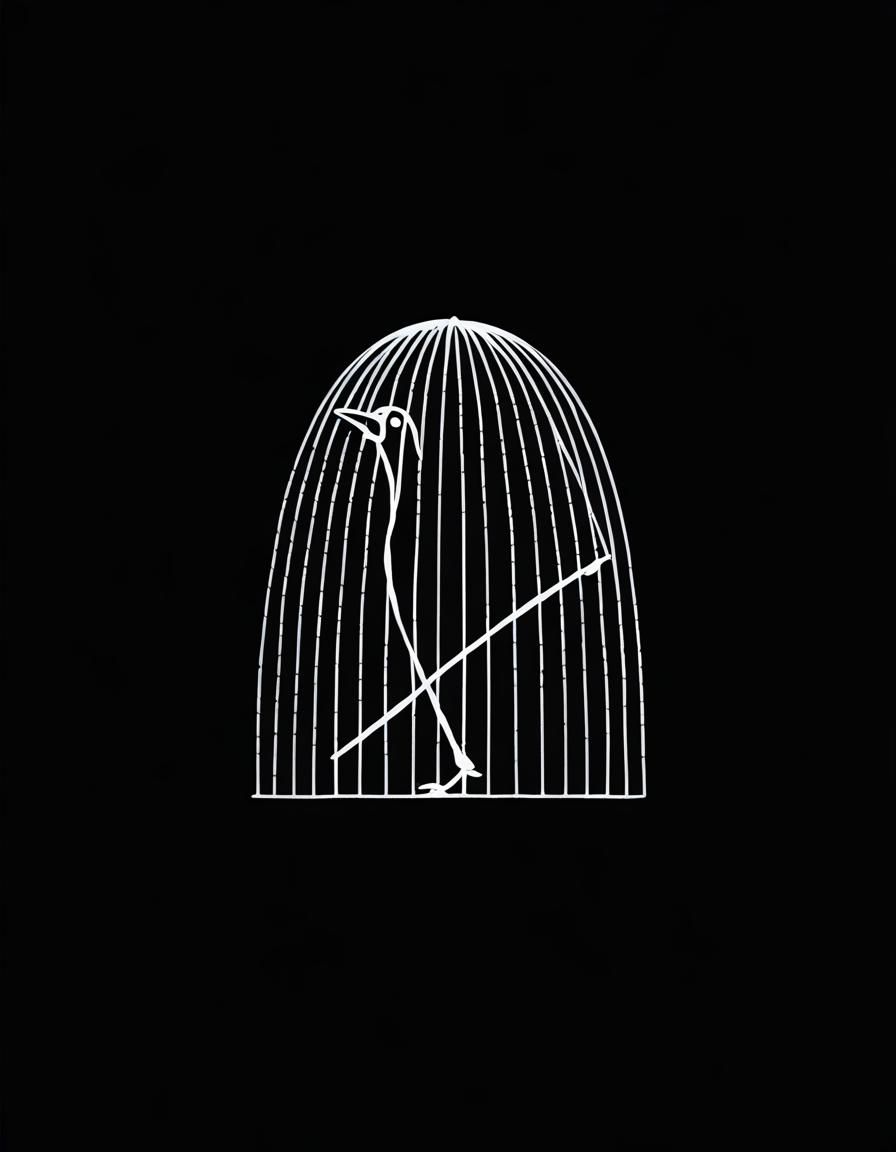 Line drawing of a bird in a cage - Line drawing of a bird in...