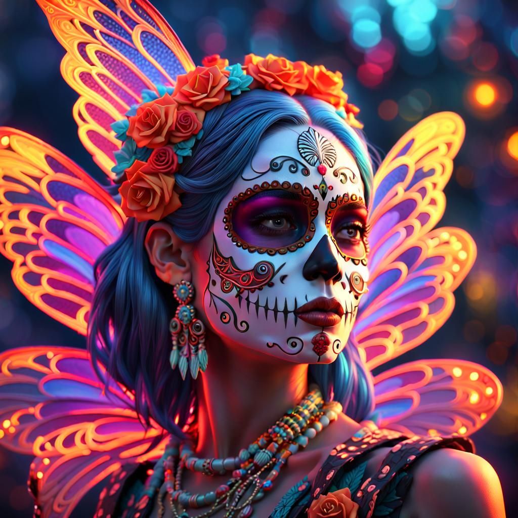 beautiful Day of the Dead fairy - AI Generated Artwork - NightCafe Creator