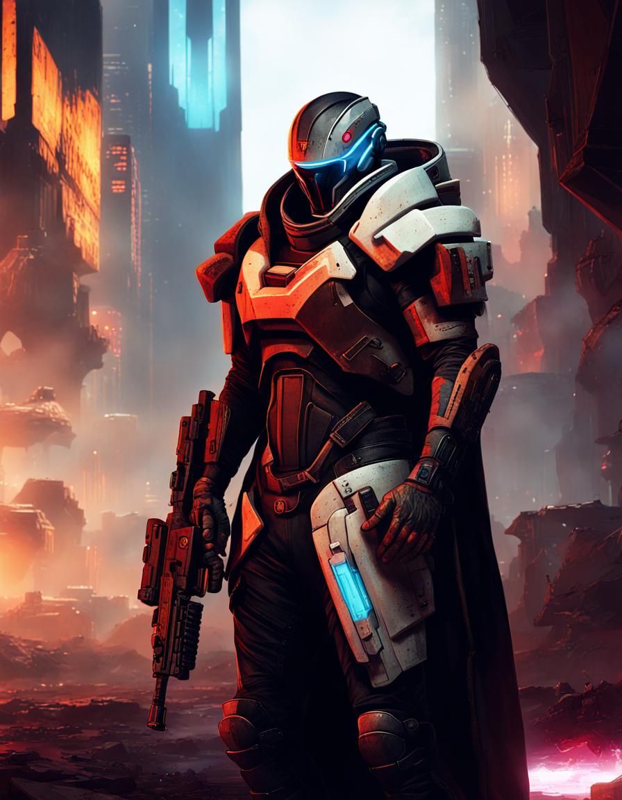 Cyberpunk ubersoldier in ciry at war - AI Generated Artwork - NightCafe ...