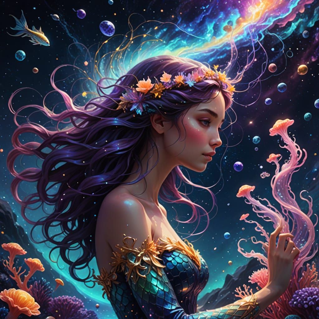 Dive into Wonder - Ethereal Mermaids in Cosmic Wonderland