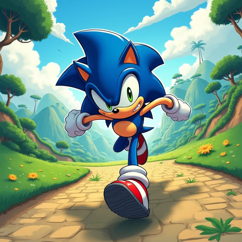 Sonic - Sonic in Exaggerated Cartoon Style