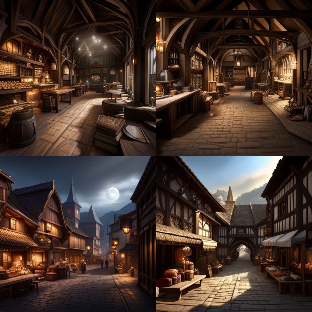 Medieval markets during Medieval Times, highly detailed - AI Generated Artwork - NightCafe Creator