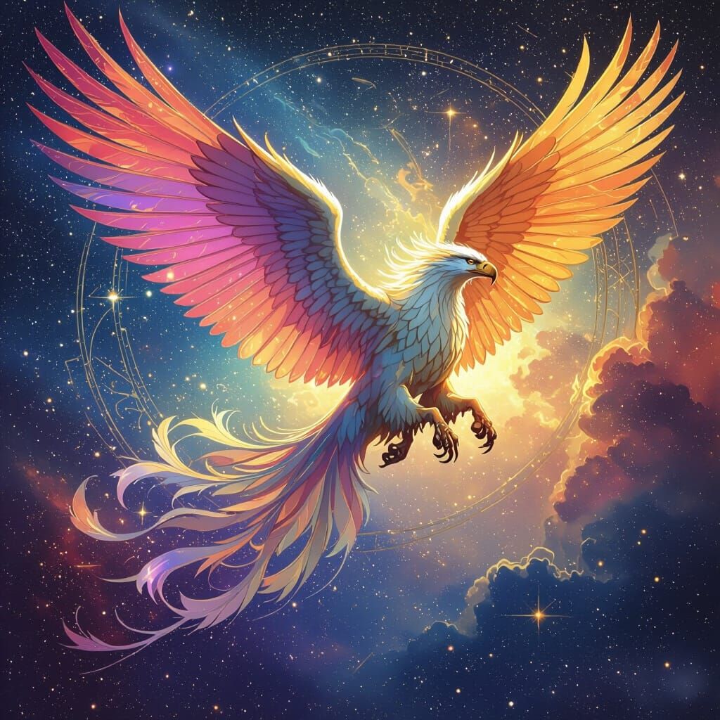 Griffin Soaring Through Galaxy in Vintage Sci-Fi S... - AI Art