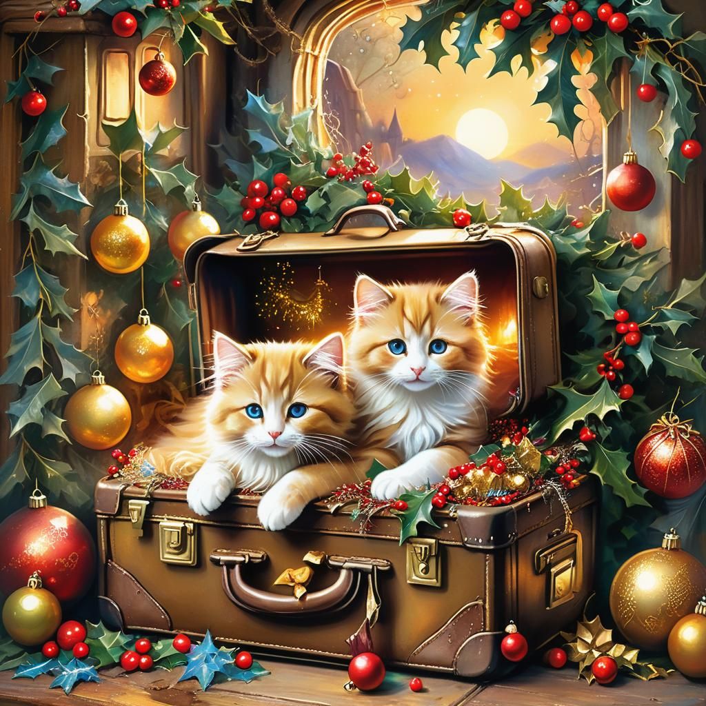 Christmas Ragdoll Kittens Suitcase - Christmas Ragdoll Kitte...