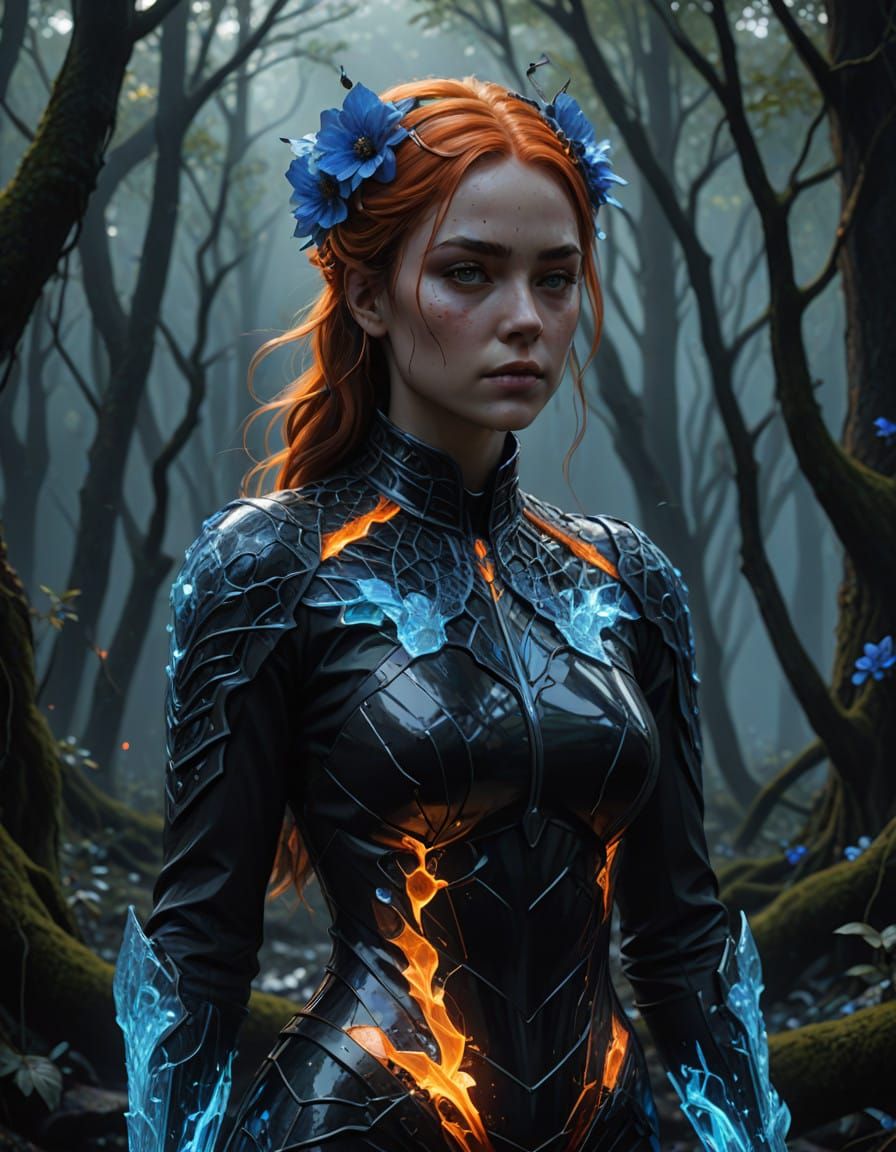 Surreal Goddess of Magma and Ice in a Gloomy Fores... - AI Art