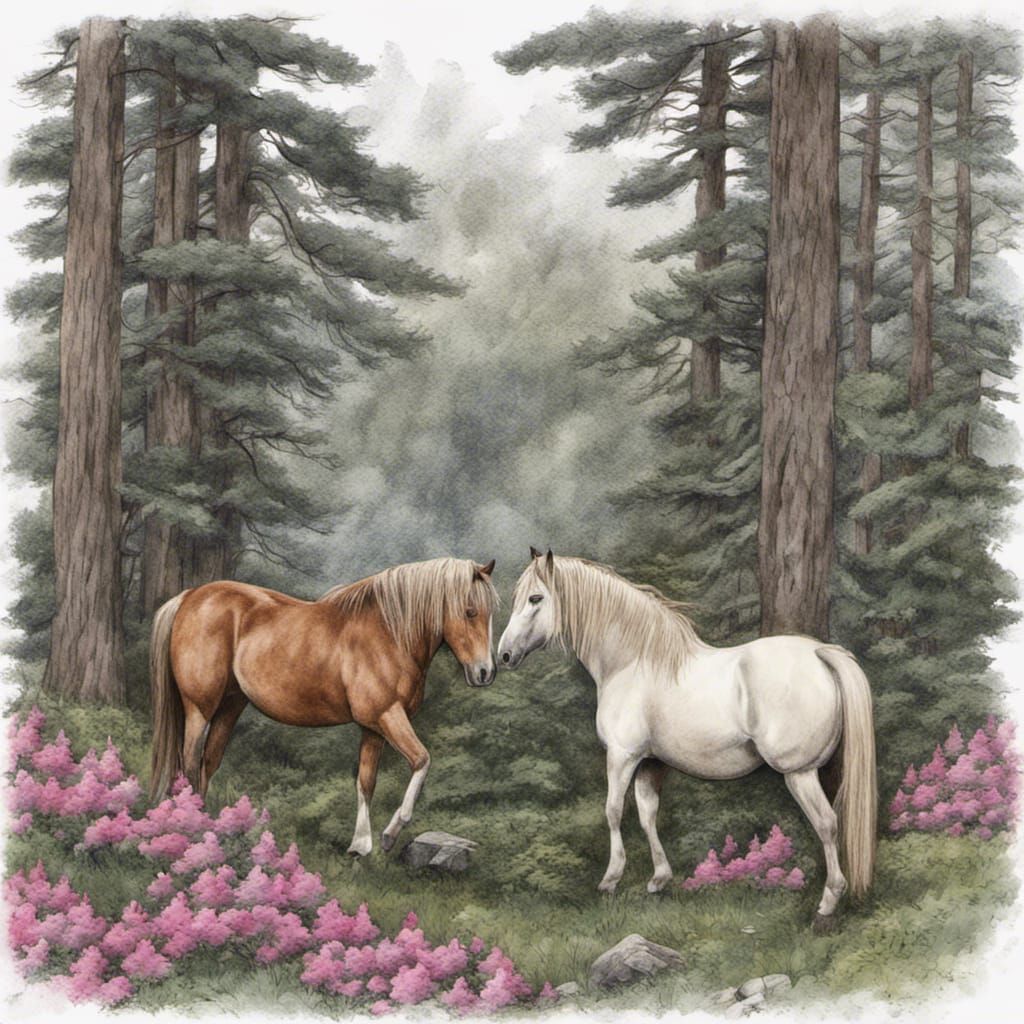 Wild Virginia HIghlander ponies illustration - AI Generated Artwork ...