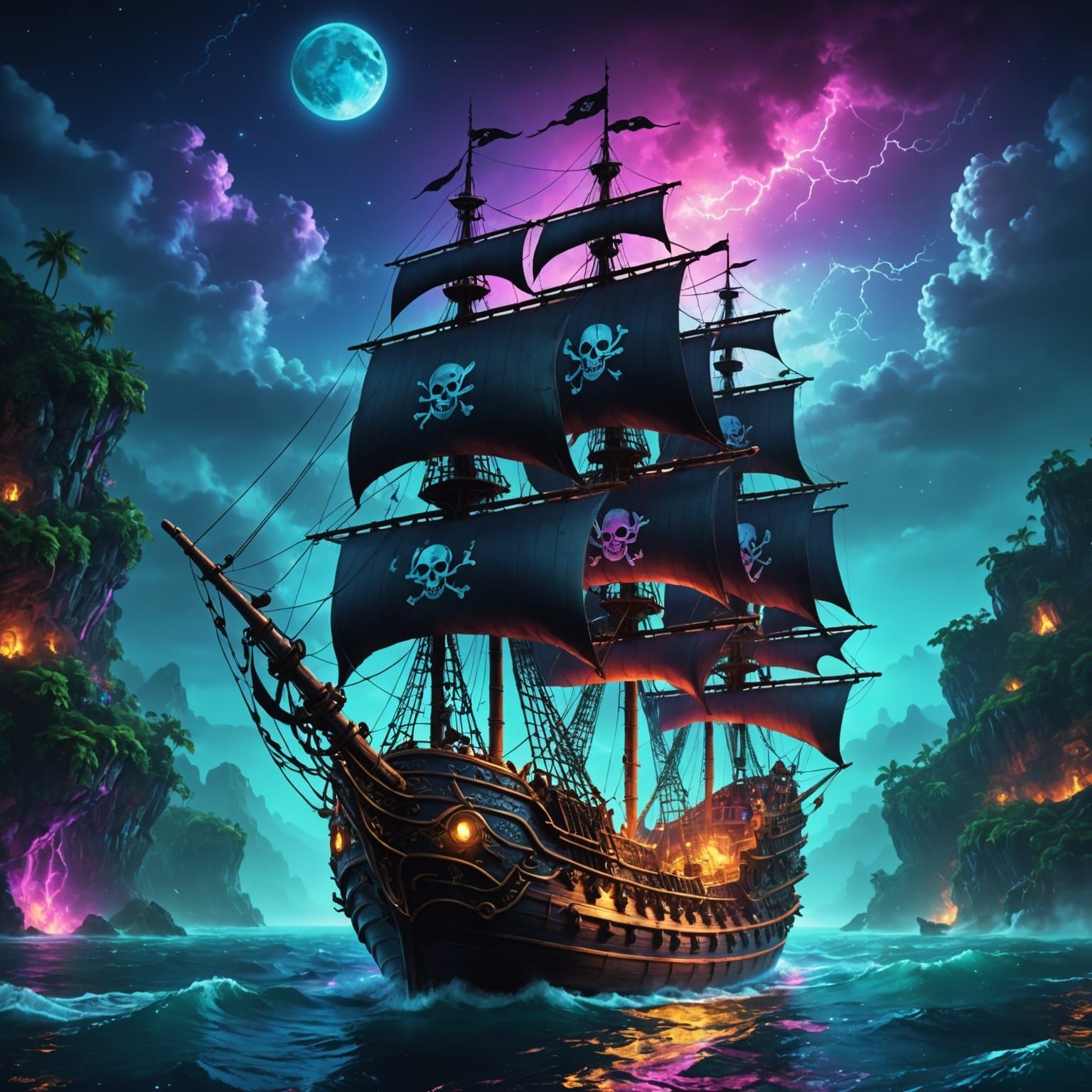 Magical pirate ship - Vivid Fantasy Pirate Ship Unleashes E...