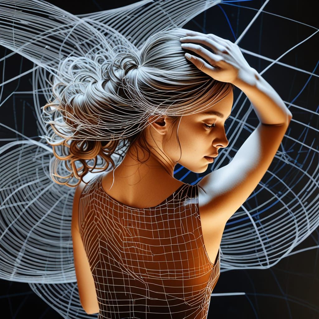 Line Drawing of Dancer on Blueprint Grid - AI Art