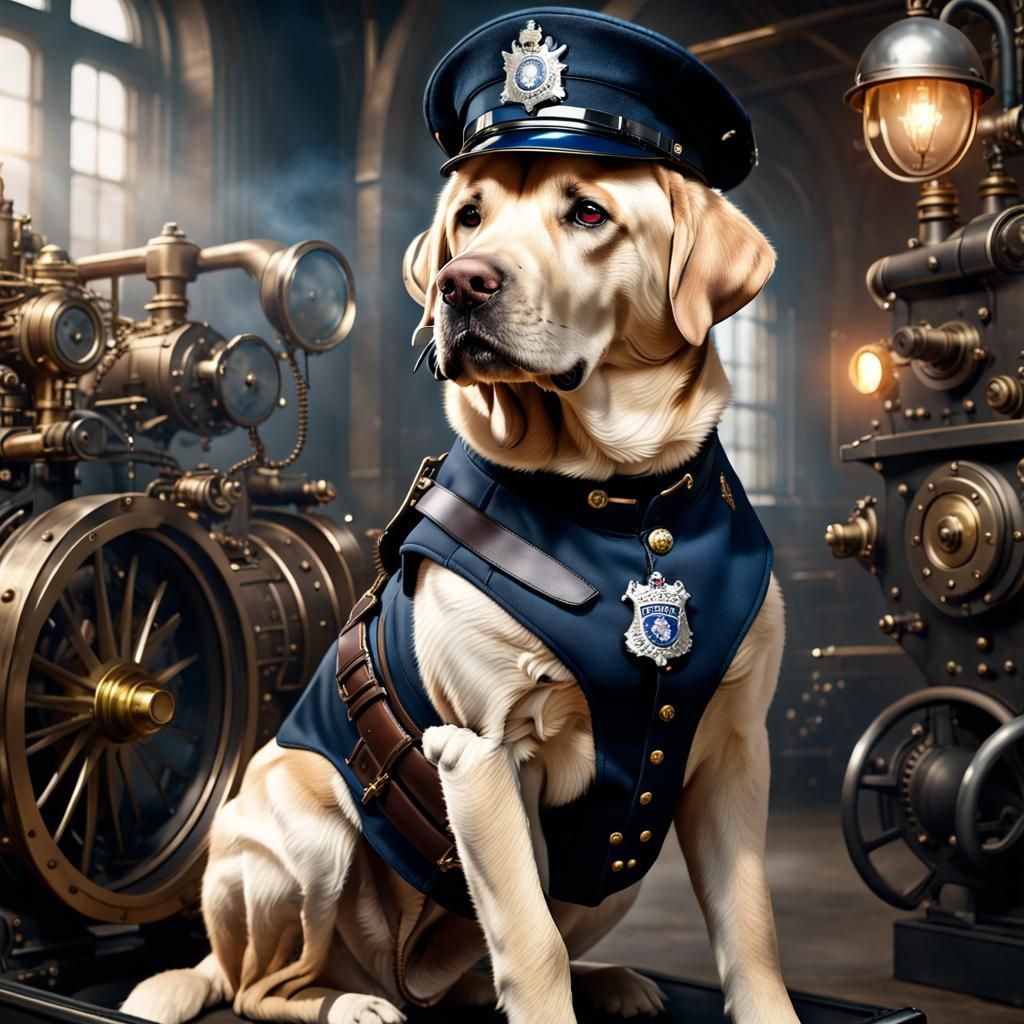 A Labrador Retriever British Police Dog in uniform and police hat - AI ...
