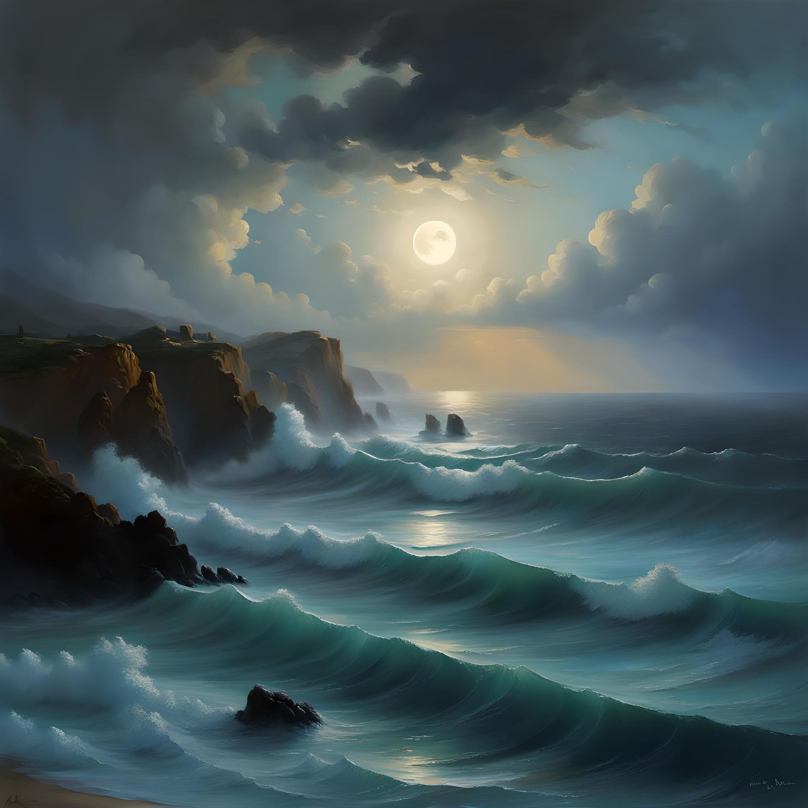 Moonlit Waves on the California Coast - AI Generated Artwork ...