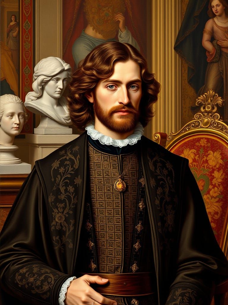 Renaissance Italian Nobleman in Elegant Suit and O... - AI Art