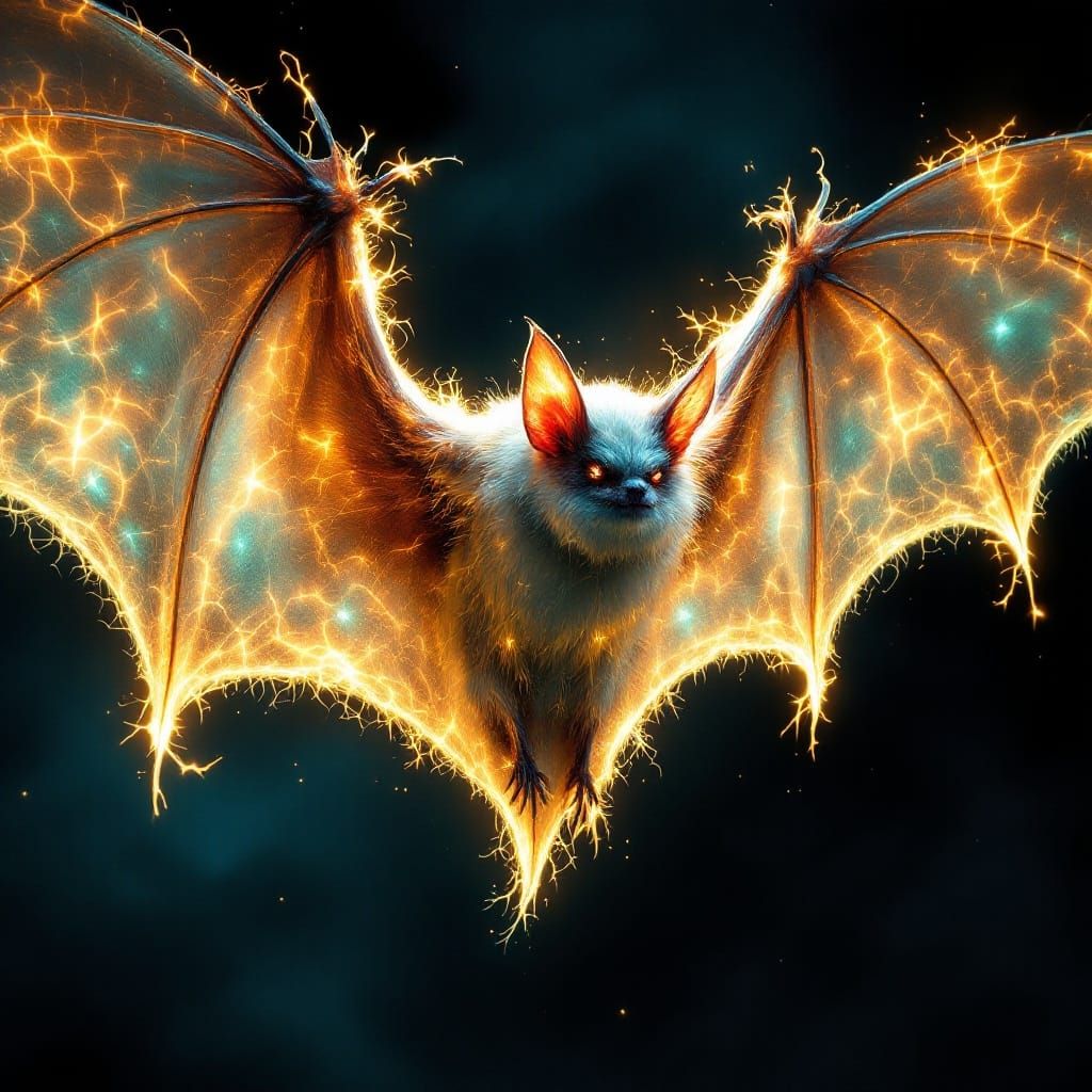 Lightning Bat - Majestic Fiery Bat in Ethereal Glow