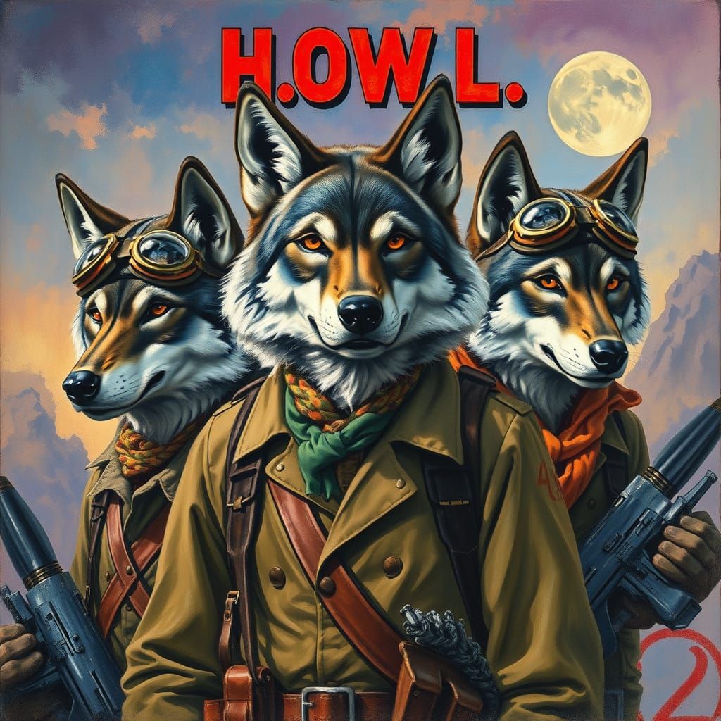 WWII Werewolf Comic Book Cover in Gouache Style - AI Art