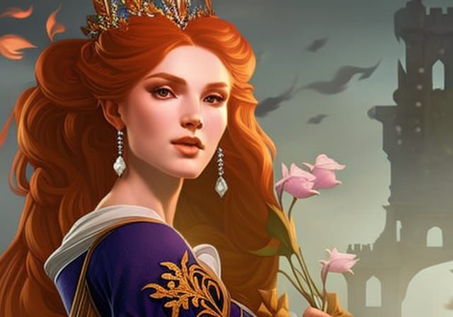 medieval girl princess redhead bouquet of flowers romance ancient ...