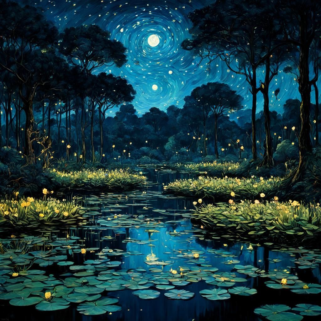Pond at night - AI Generated Artwork - NightCafe Creator