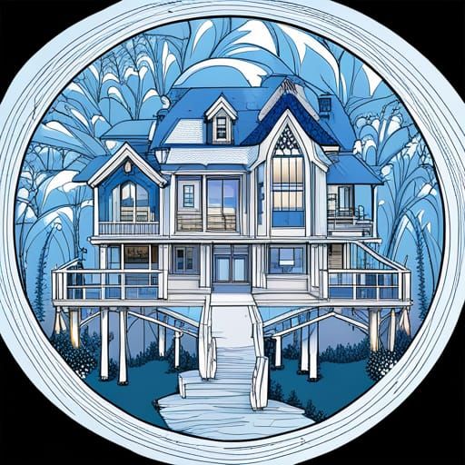 Blue Tree House - AI Generated Artwork - NightCafe Creator
