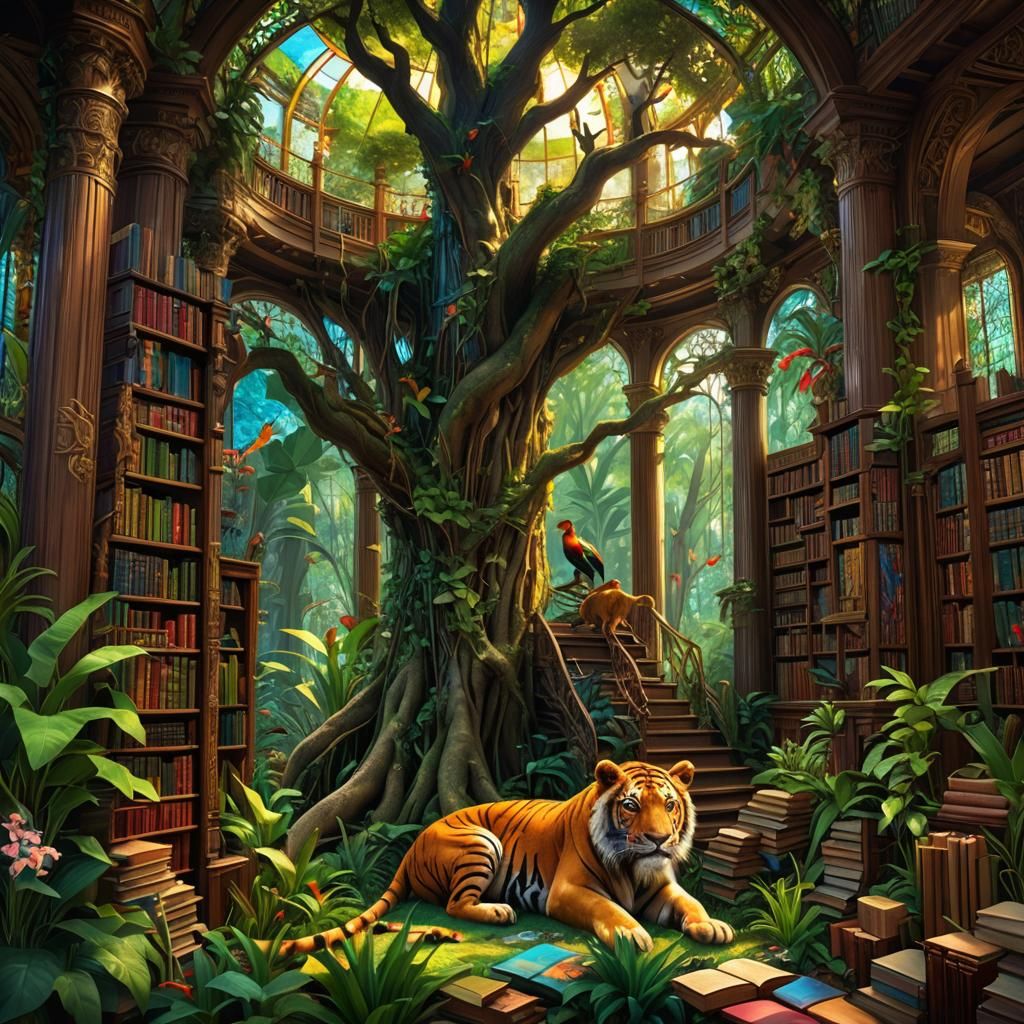 Jungle Library - AI Generated Artwork - NightCafe Creator