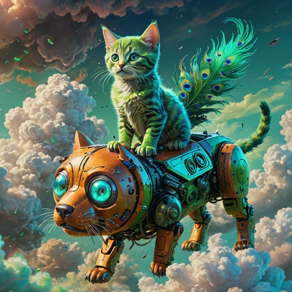 Surreal Oil Painting Masterpiece with Neon Kitten ... - AI Art