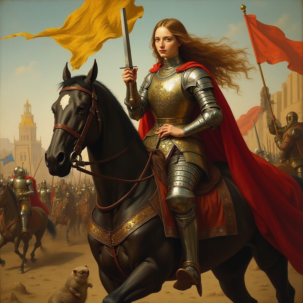 Medieval Queen of Jerusalem in Armor, Surrounded b... - AI Art