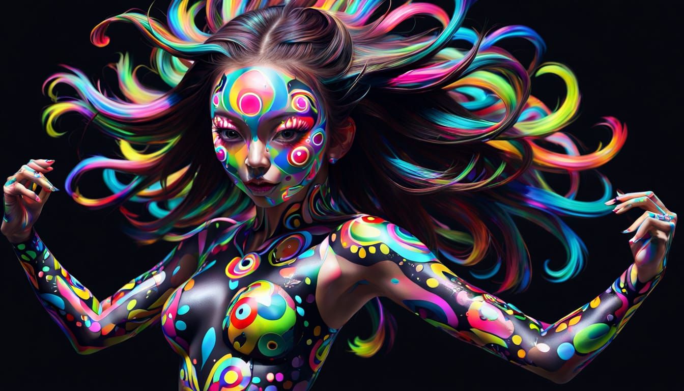 girl, body paint - Girl Dancing with Body Paint in Vibrant D...