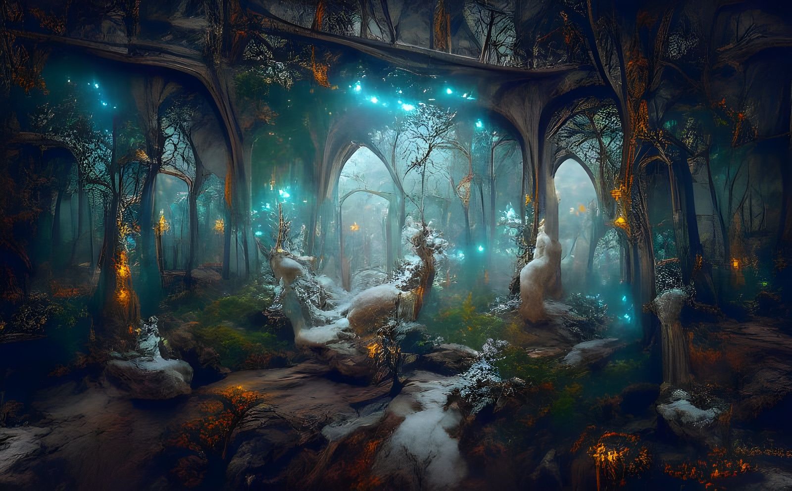 A mysterious otherworldly forest being overtaken by architecture - AI ...