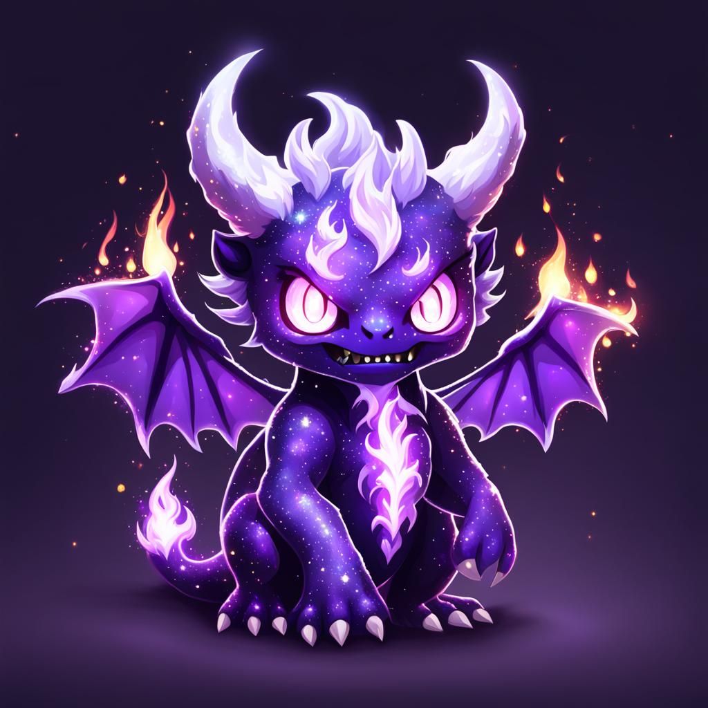 Tiny Purple Dragon - Cute Purple Fire Dragon with White Eyes