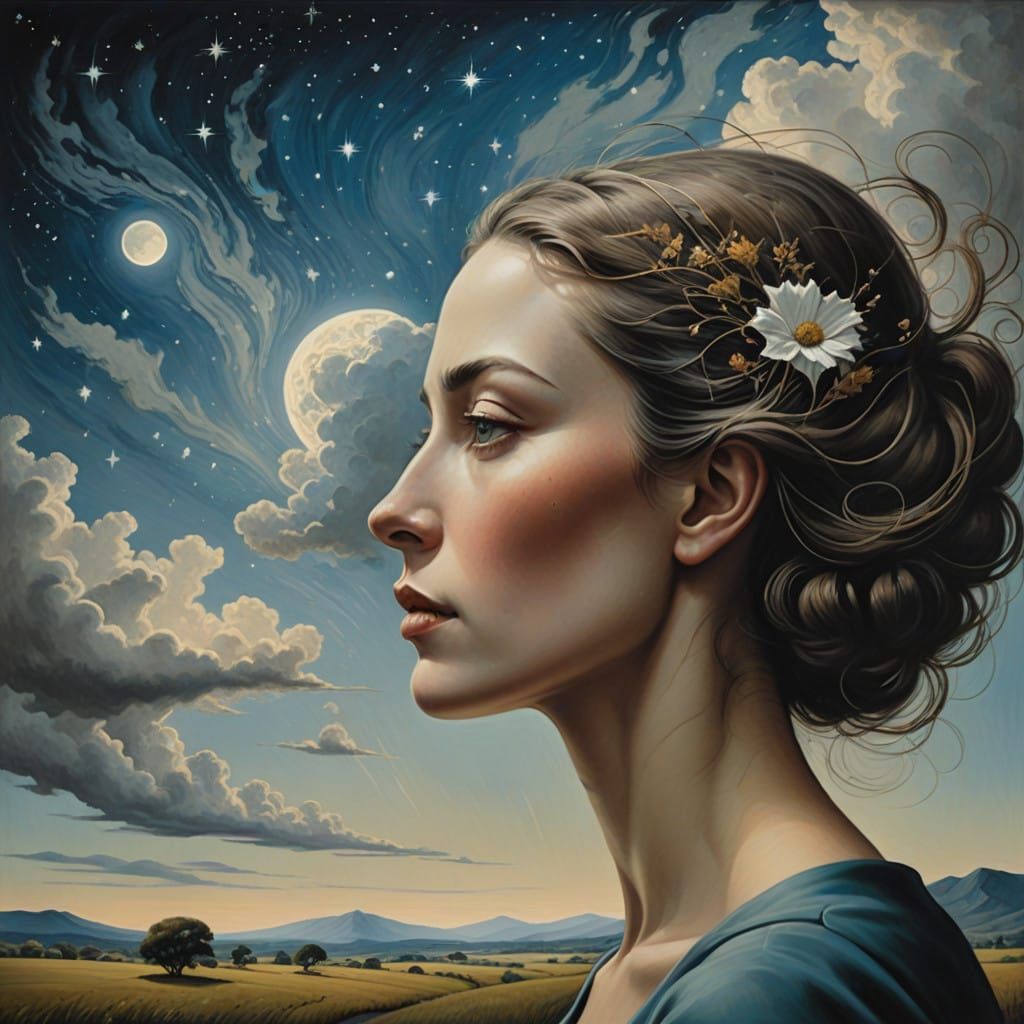 Serene Surrealist Face Transcends into Celestial D... - AI Art