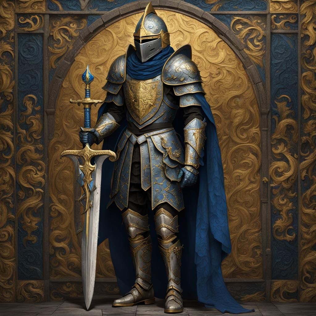 a High Gothic Knight with a plume on his helmet in a detailed fifteenth century gothic styled ...