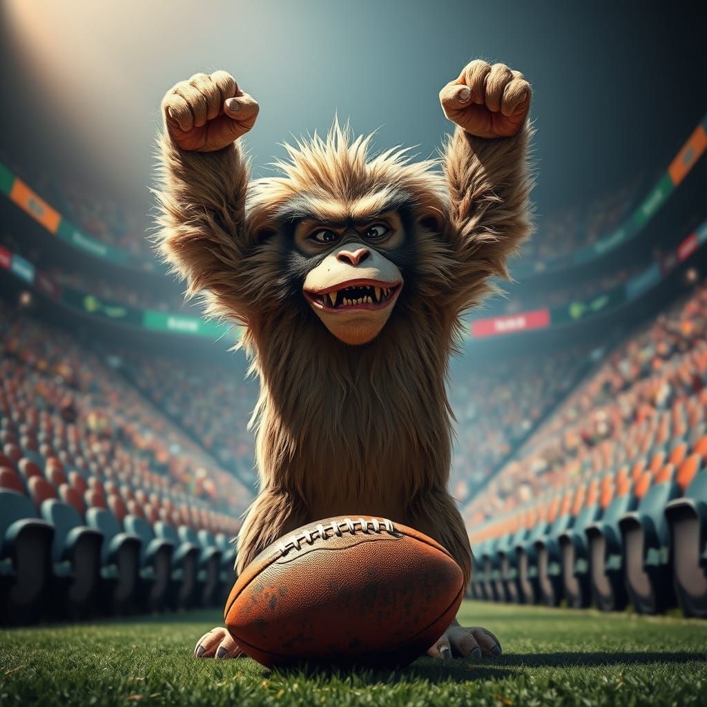 Hyper-Realistic Mankey in Football Stadium Fury - AI Art