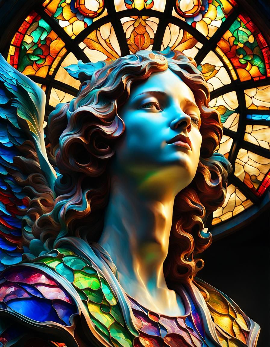 Stained Glass Angel Statue - AI Generated Artwork - NightCafe Creator