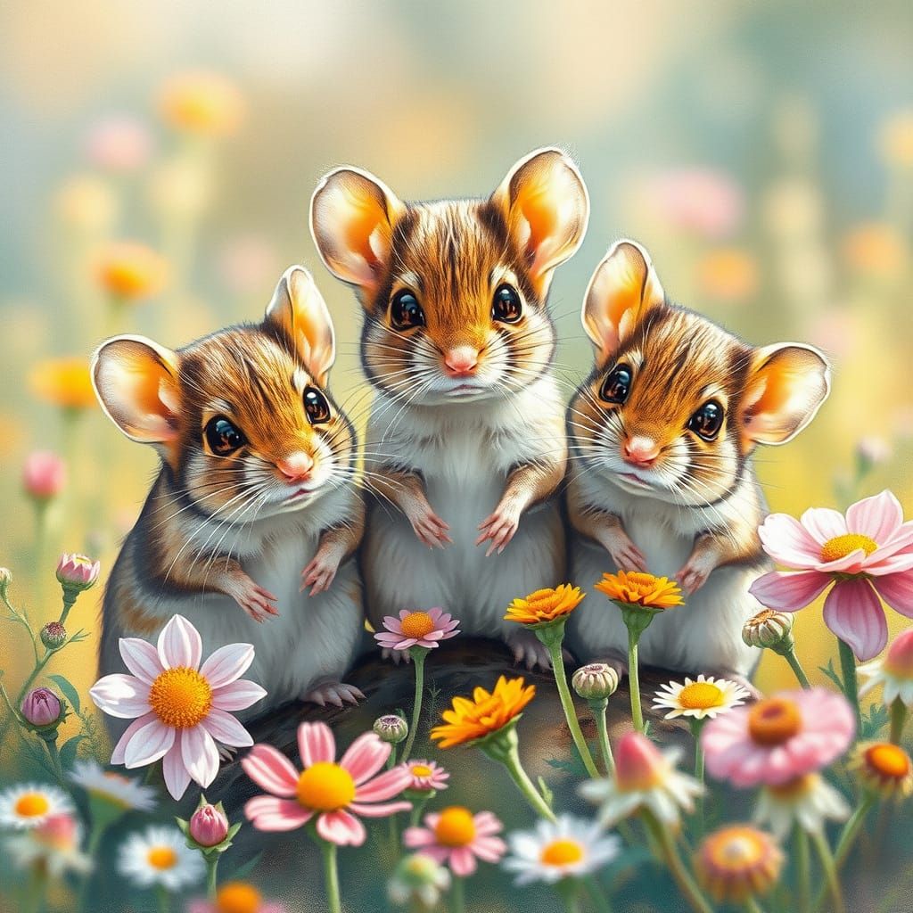 Field Mice - Whimsical Field Mice in Vibrant Spring Bloom