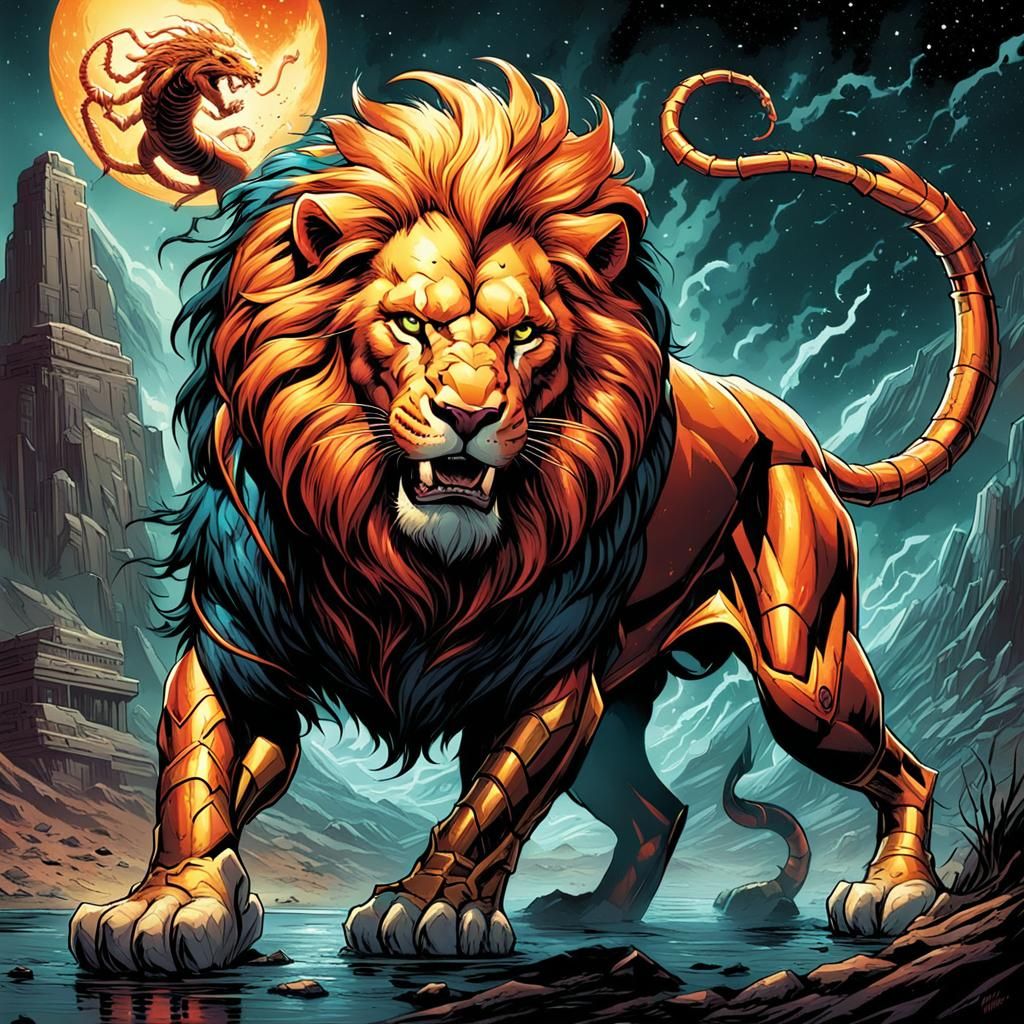 Lion with scorpion tail - AI Generated Artwork - NightCafe Creator