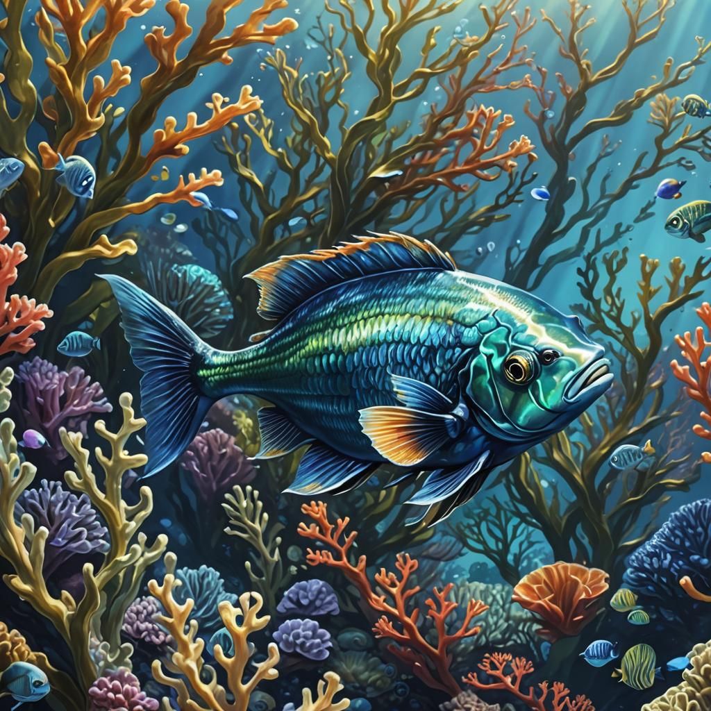 Sapphire Fish in Vibrant Coral Reefs, Ultra-Realis... - AI Art