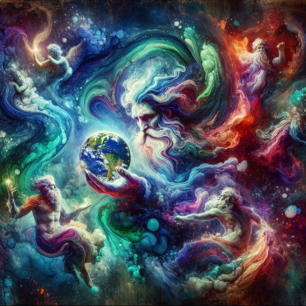 And God Created Earth - Grunge Earth God in Cosmic Dance