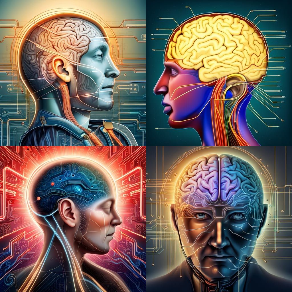 Detailed schematic of a human brain with circuits, wires,synapses and ...