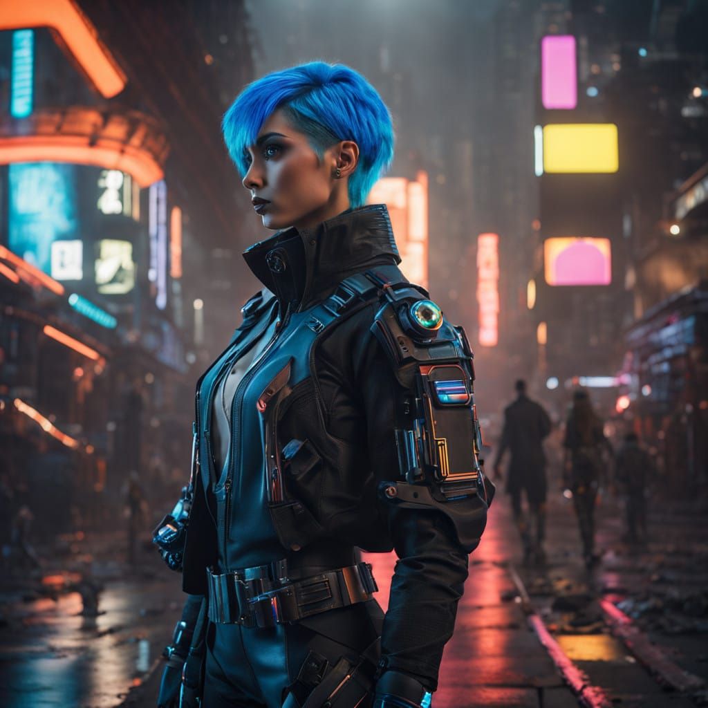 netrunner woman - Cyberpunk Heroine Stands Tall in Neon-Lit ...