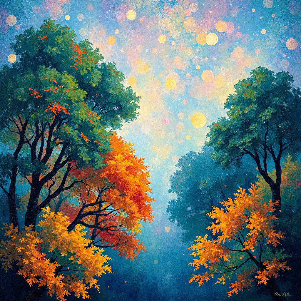 Scene of various treetops from above by Claude Monet