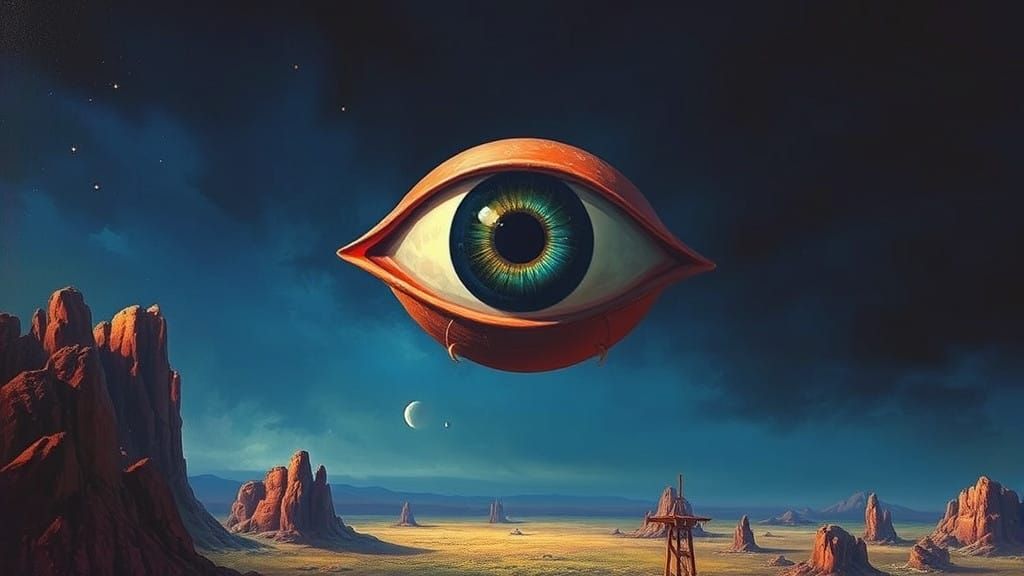 Vibrant Eye Sinks into Infinite Blue Abyss - AI Art