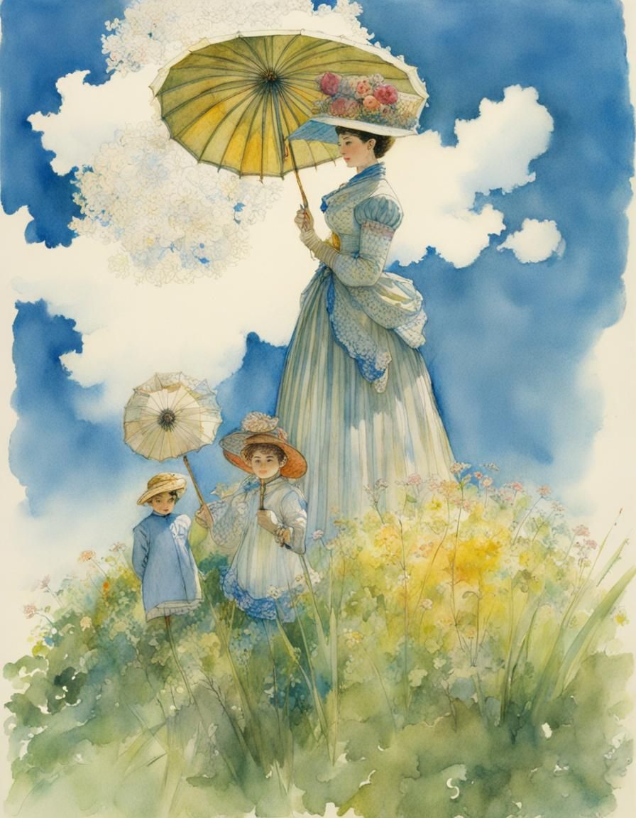 Woman With A Parasol Madame Monet And Her Son Pencil And Colored