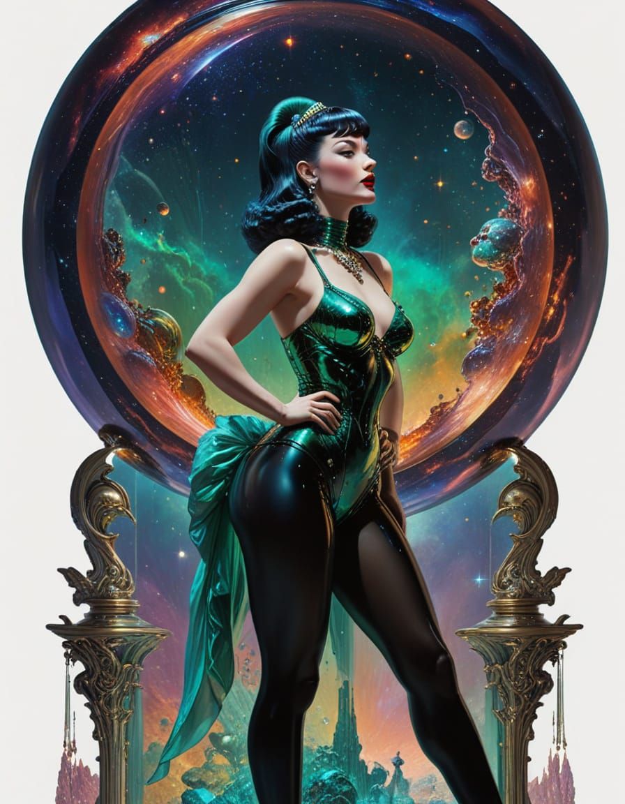 1970's Sci Fi Book Cover - Glamorous Alien Goddess in Breath...